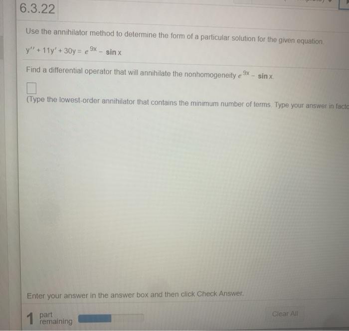 Solved 6.3.22 Use the annihilator method to determine the | Chegg.com