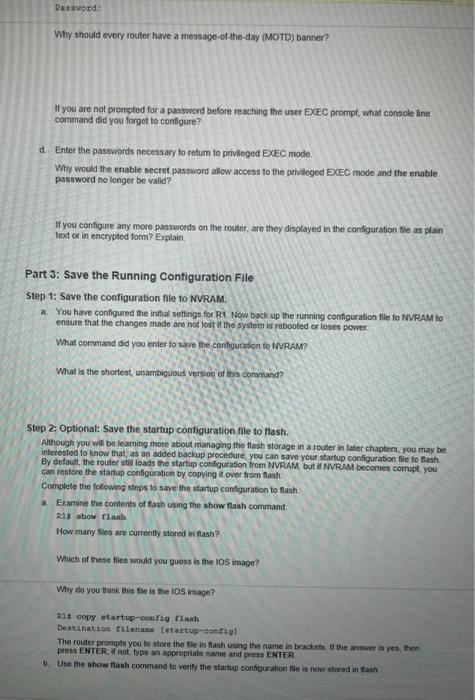 Solved Packet Tracer Configure Initial Router Settings 