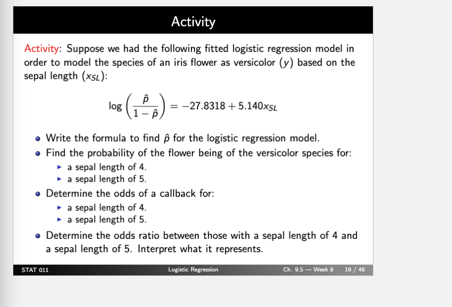 Solved ActivityActivity: Suppose we had the following fitted | Chegg.com