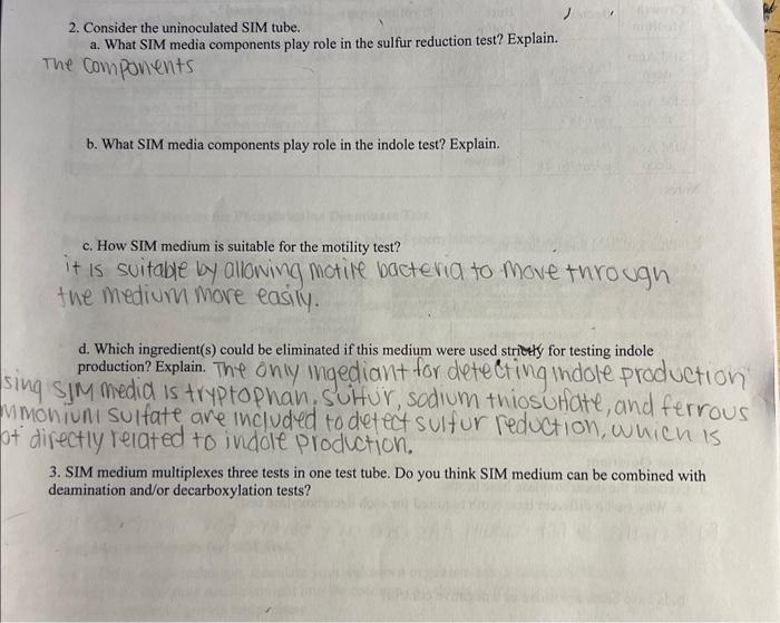 Solved 2. Consider the uninoculated SIM tube. a. What SIM | Chegg.com