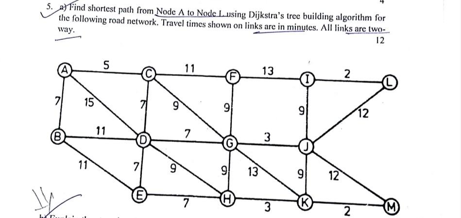 Solved 5 A Find Shortest Path From Node A To Node Lusing 6532