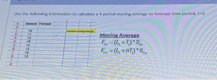 Use the following information to calculate a 4 period | Chegg.com