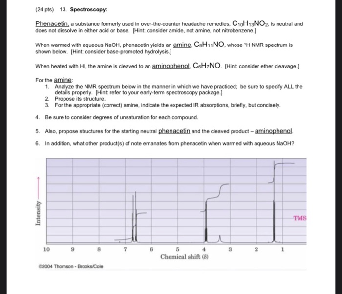 Solved (24 pts) 13. Spectroscopy: Phenacetin a substance | Chegg.com