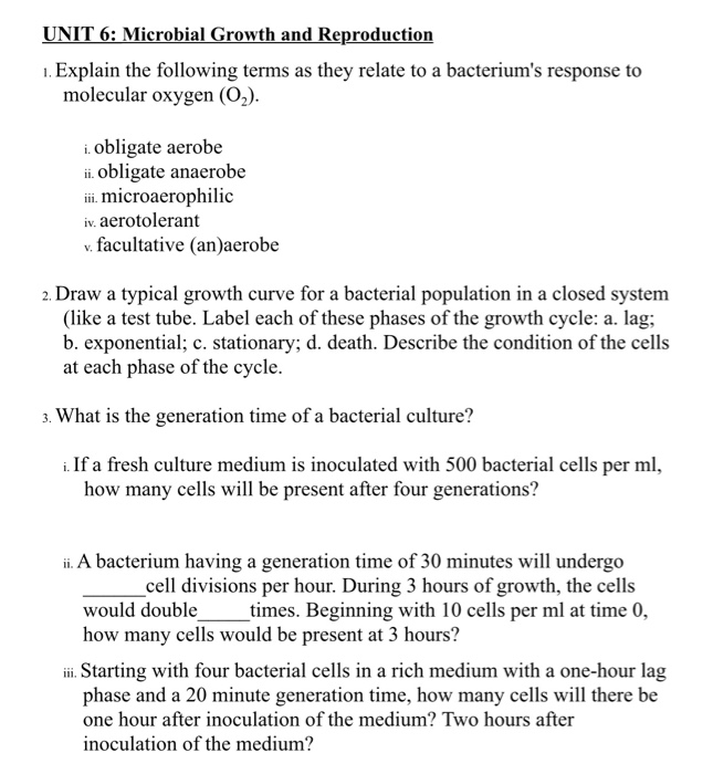 Solved UNIT 6: Microbial Growth and Reproduction 1. Explain | Chegg.com