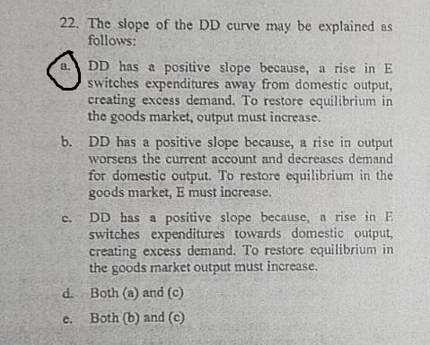Solved The slope of the DD curve may be explained as | Chegg.com