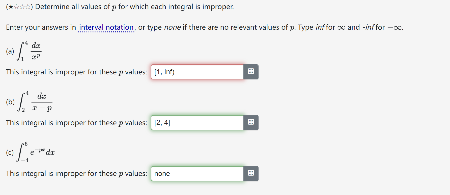 Solved ( *** ﻿&Enter your answers in interval notation, or | Chegg.com