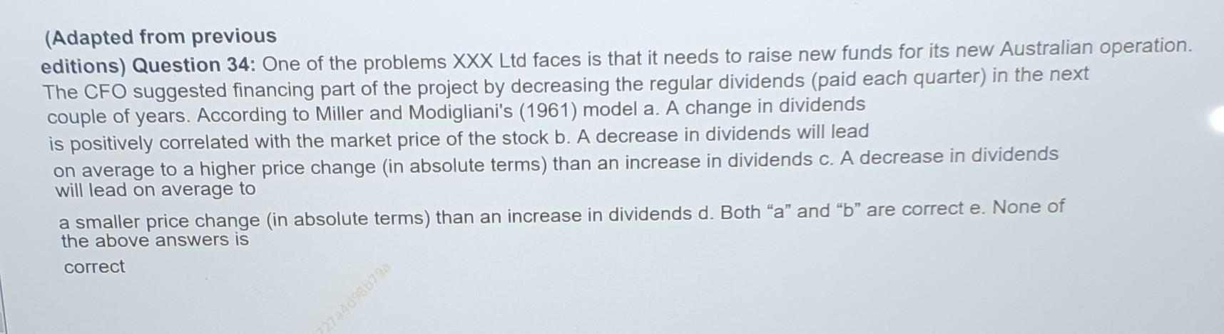 Solved (Adapted from previous editions) Question 34: One of | Chegg.com