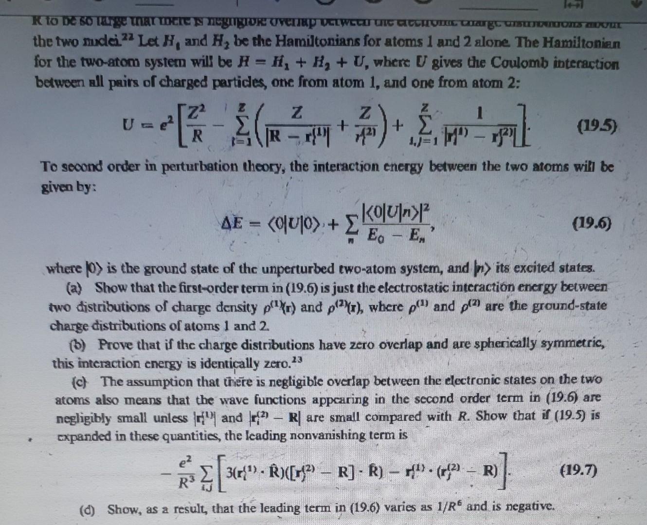 1. Origin of the van der Waals Force Consider two | Chegg.com