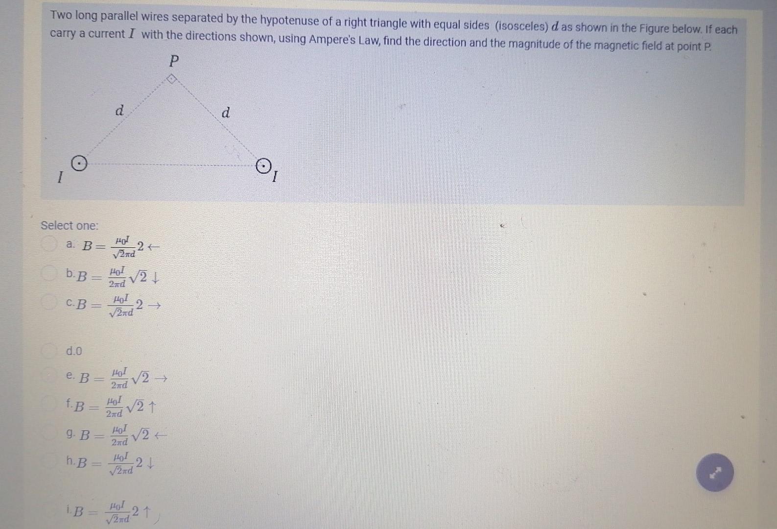 Solved Two long parallel wires separated by the hypotenuse | Chegg.com
