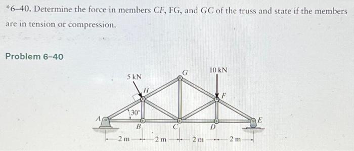 Solved *6-40. Determine the force in members CF, FG, and GC | Chegg.com Solved *6-40. Determine the force in members CF, FG, and GC | Chegg.com