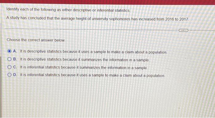 Solved Identify each of the following as either descriptive | Chegg.com