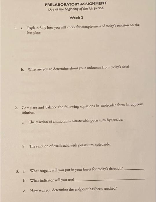 Solved PRELABORATORY ASSIGNMENT Due at the beginning of the | Chegg.com
