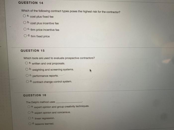 Solved QUESTION 14 Which of the following contract types | Chegg.com