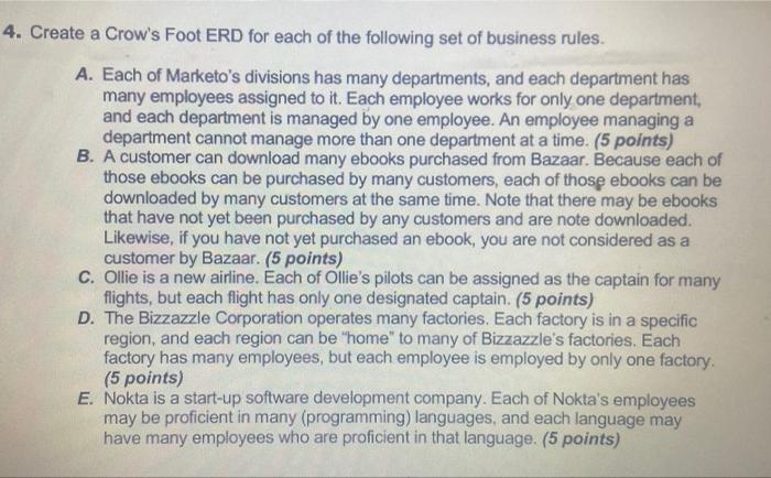 Solved Create a Crow's Foot ERD for each of the following | Chegg.com