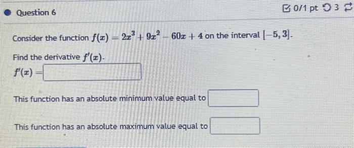 Solved Consider the function f(x)=2x3+9x2−60x+4 on the | Chegg.com