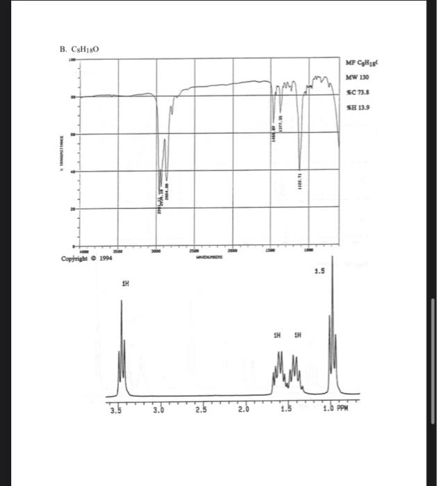 Solved tcascning cicarlyB. C8H18O | Chegg.com