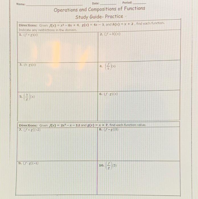 Solved Name: Date: Period: Operations and Compositions of | Chegg.com