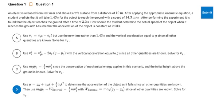 Solved Question 1 Question 1 Submit An object is released | Chegg.com