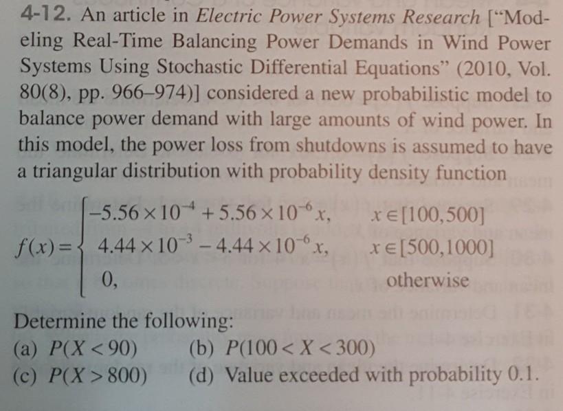 Solved 4-12. An article in Electric Power Systems Research | Chegg.com