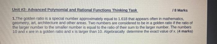 Solved Unit #2: Advanced Polynomial and Rational Functions | Chegg.com
