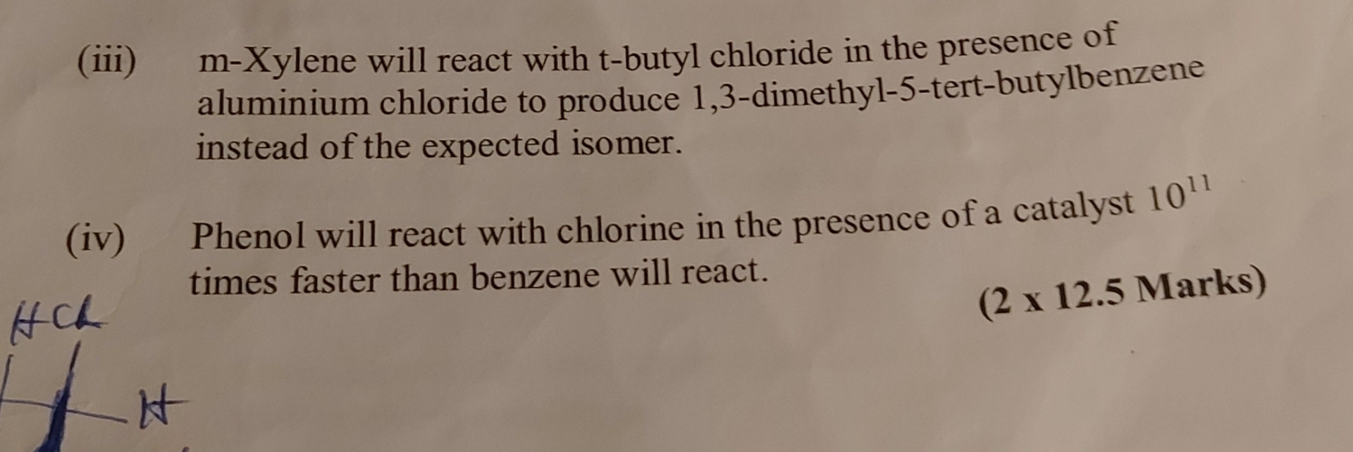Solved (iii) ﻿m -Xylene will react with t-butyl chloride in | Chegg.com