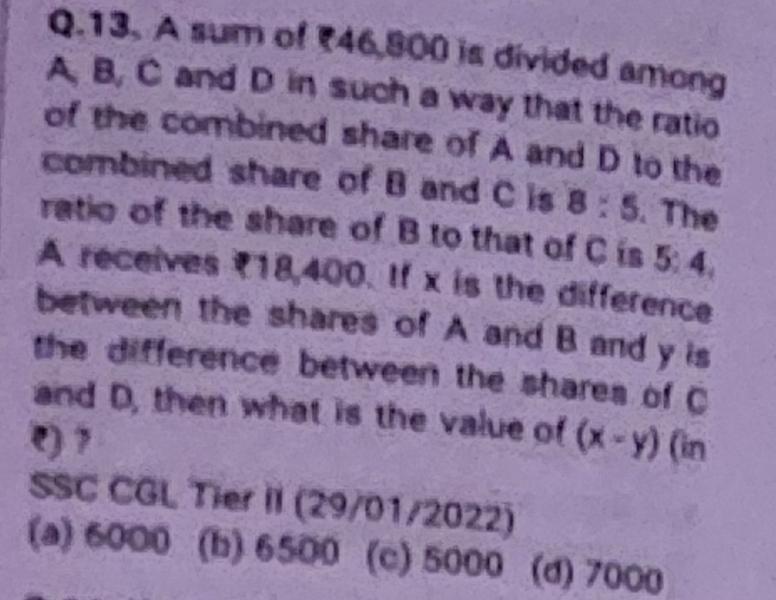 Solved Q.13. ﻿A sum of ₹46,800 ﻿is divided among A,B,C ﻿and | Chegg.com
