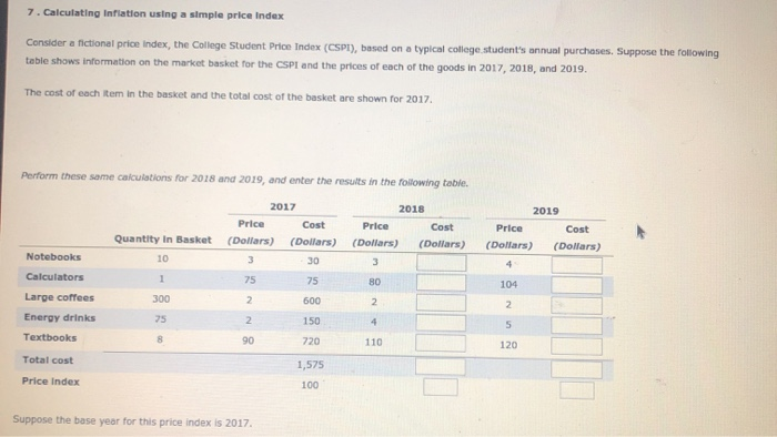 Solved 7. Calculating Inflation using a simple price Index | Chegg.com