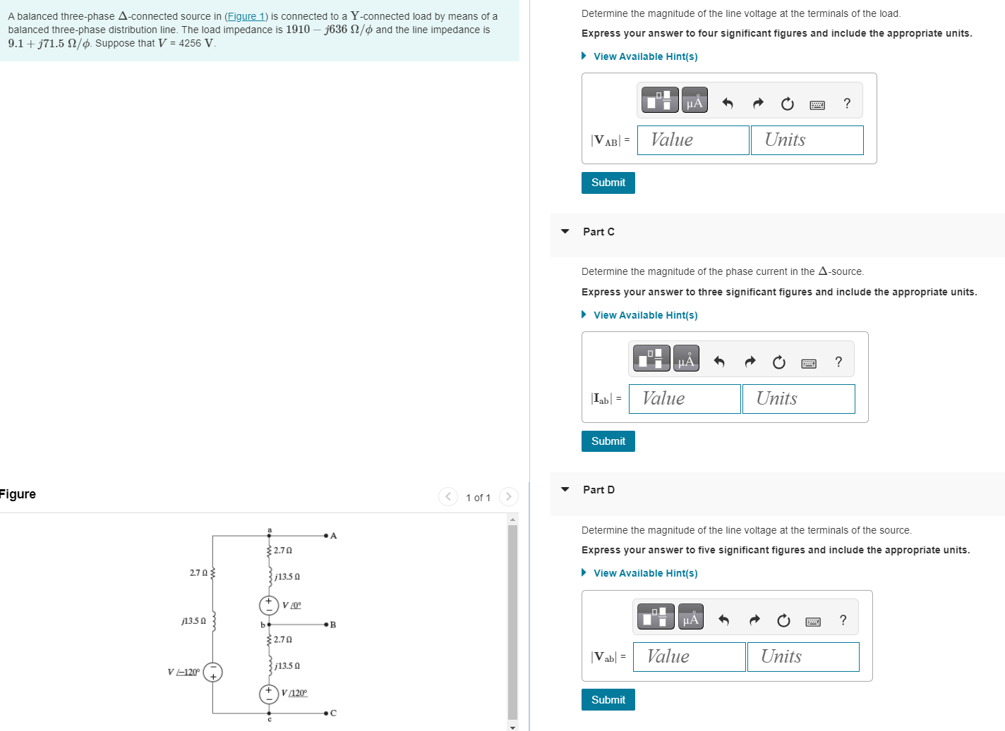 Solved A balanced three-phase \Delta -connected source in | Chegg.com
