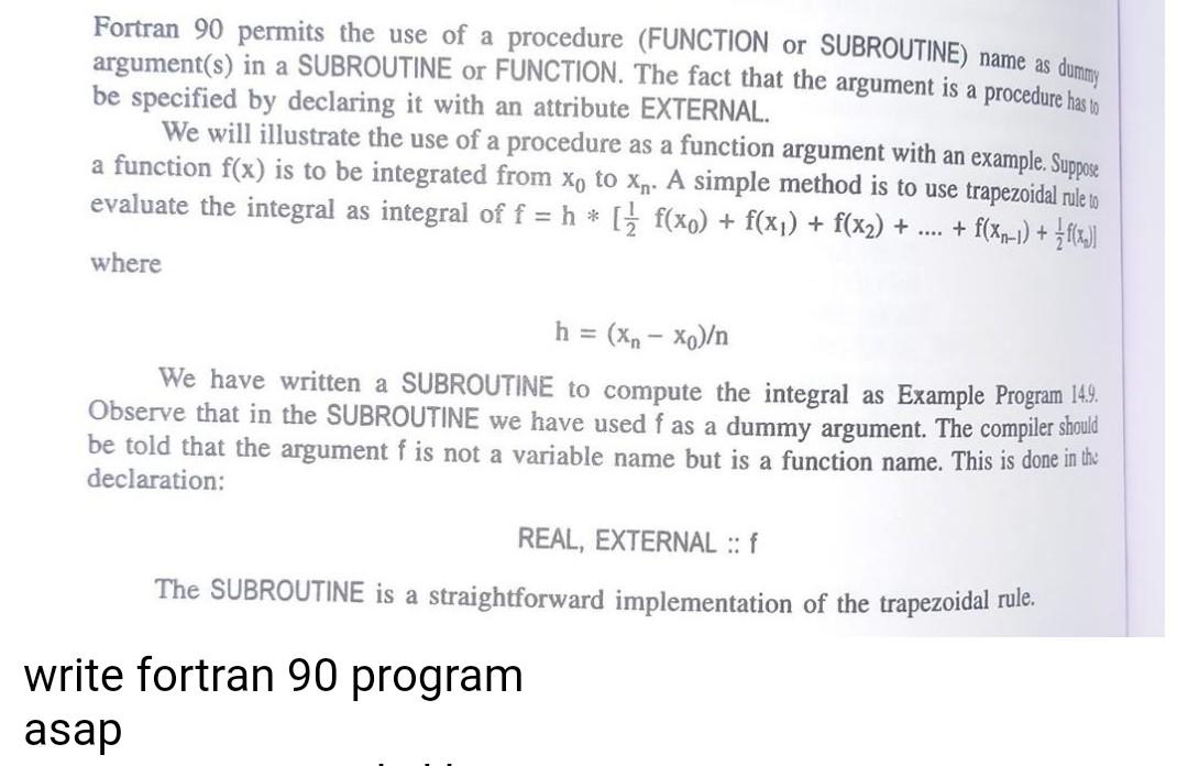 Solved Fortran 90 permits the use of a procedure (FUNCTION | Chegg.com
