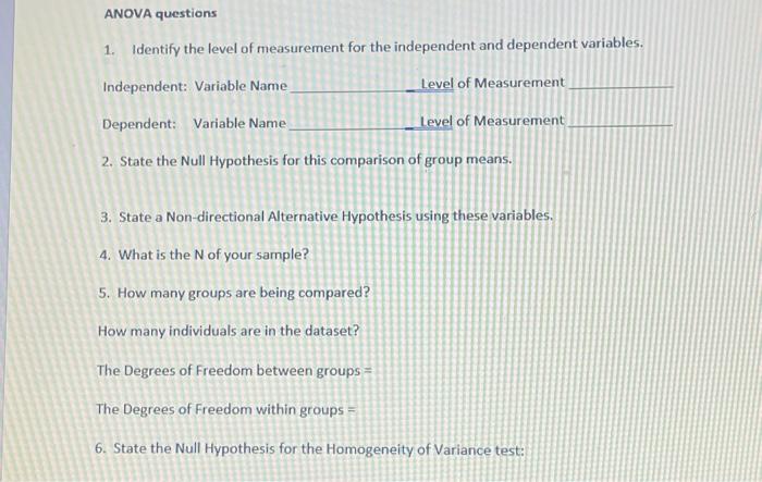Solved ANOVA - Means comparisons for data with three or more | Chegg.com