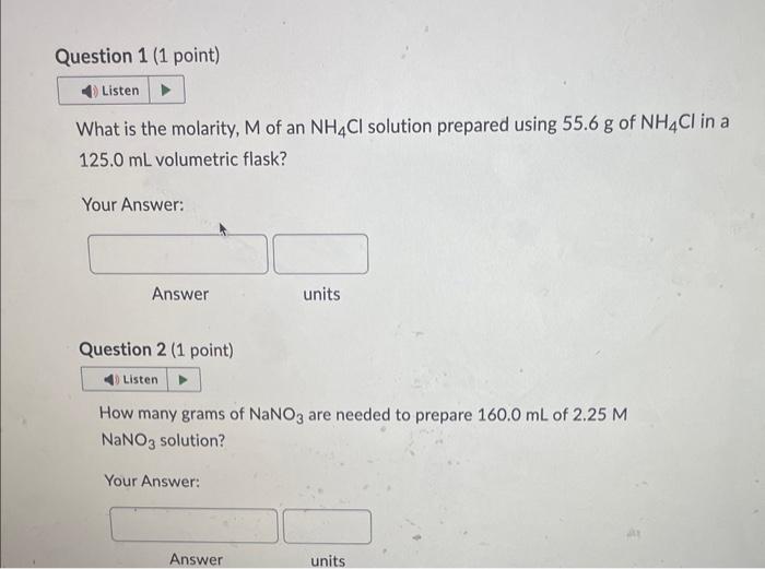 Solved What is the molarity, M of an NH4Cl solution prepared | Chegg.com