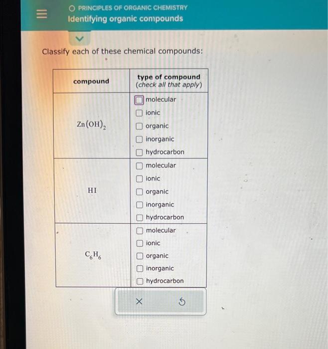 Solved Classify each of these chemical compounds: | Chegg.com
