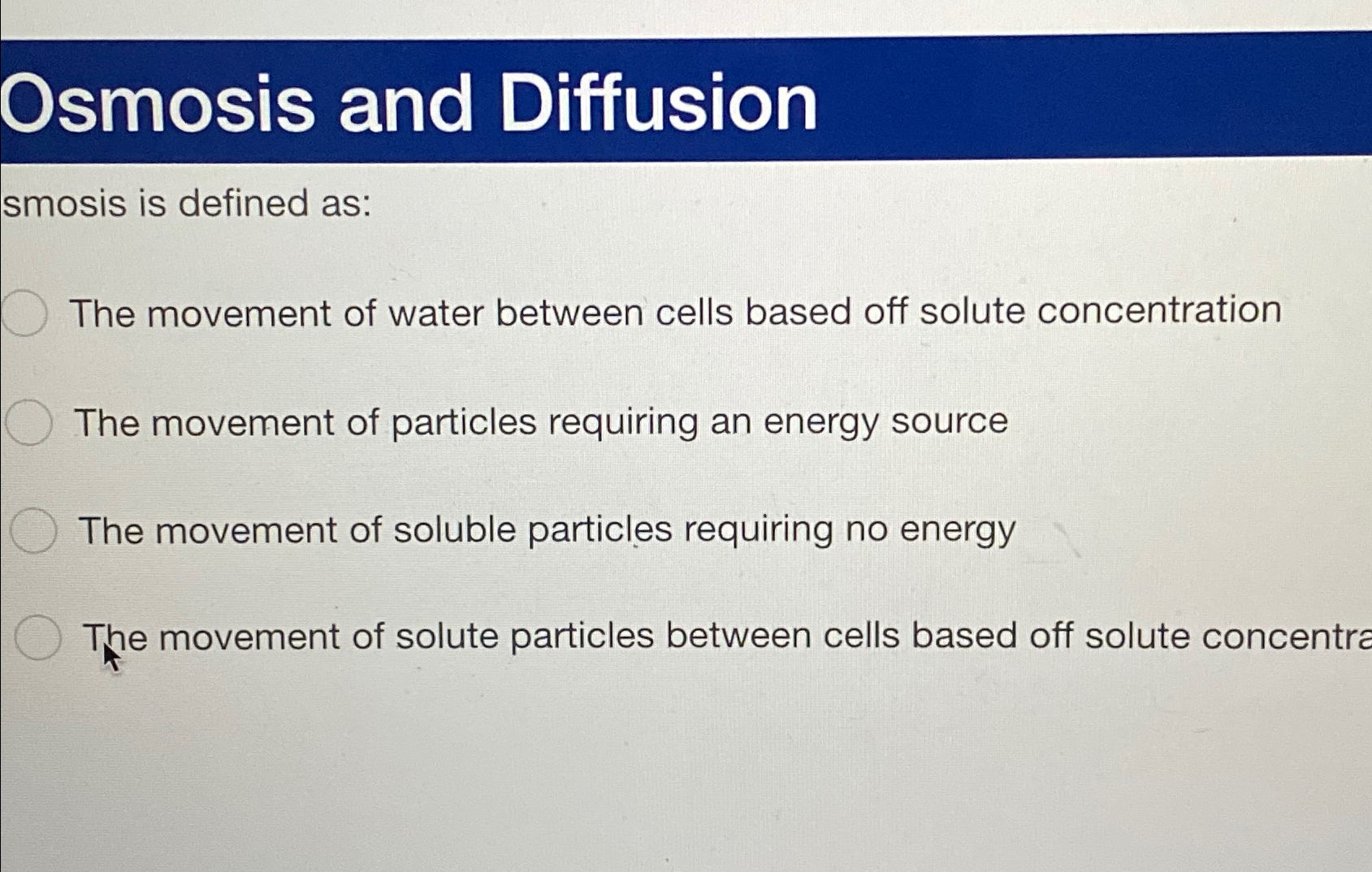 Solved Osmosis and Diffusionsmosis is defined as:The | Chegg.com
