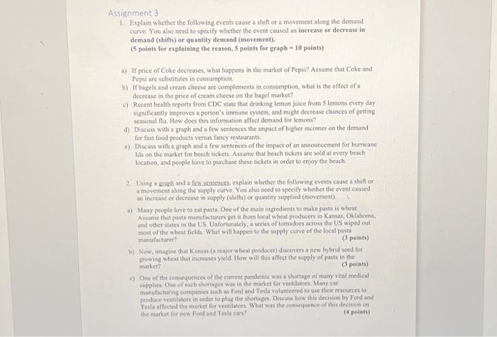 Solved Assignment 3 1. Explain whether the following events | Chegg.com