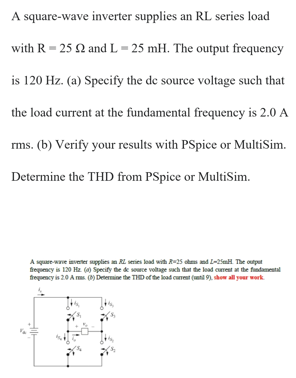 Solved A square-wave inverter supplies an RL series load | Chegg.com
