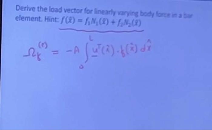Derive the load vector for linearly varying body | Chegg.com