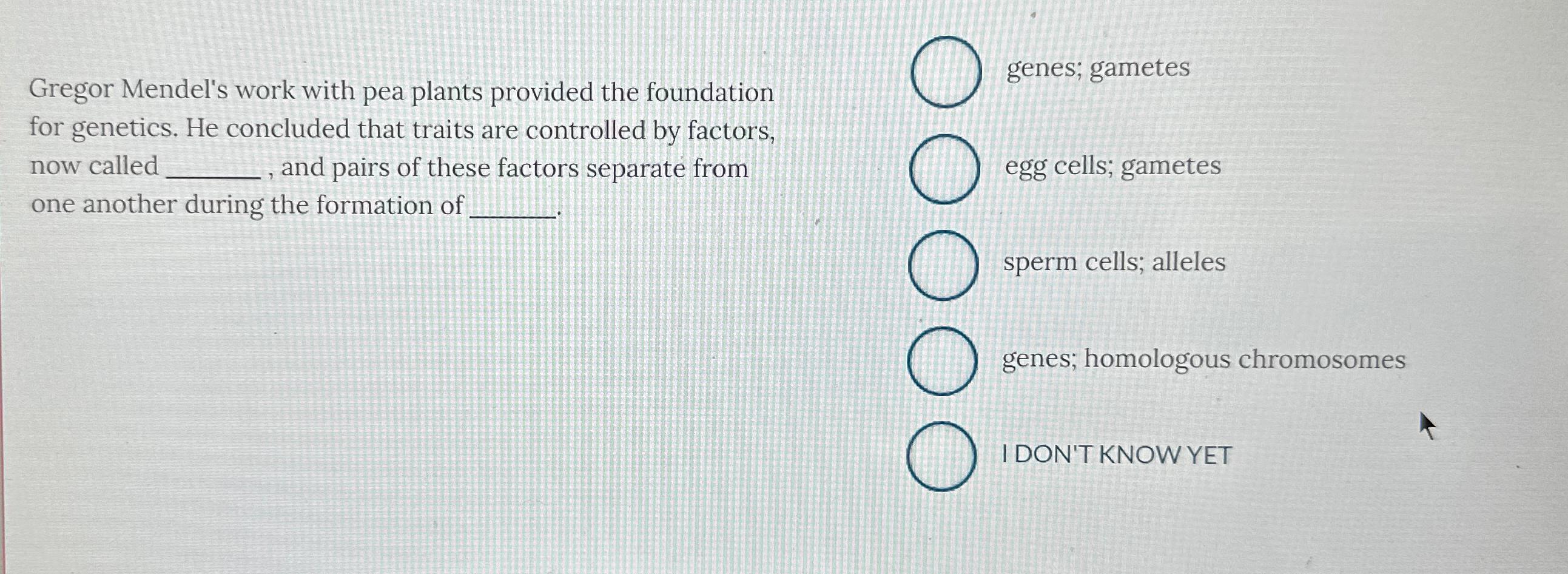 Solved Gregor Mendel's work with pea plants provided the | Chegg.com