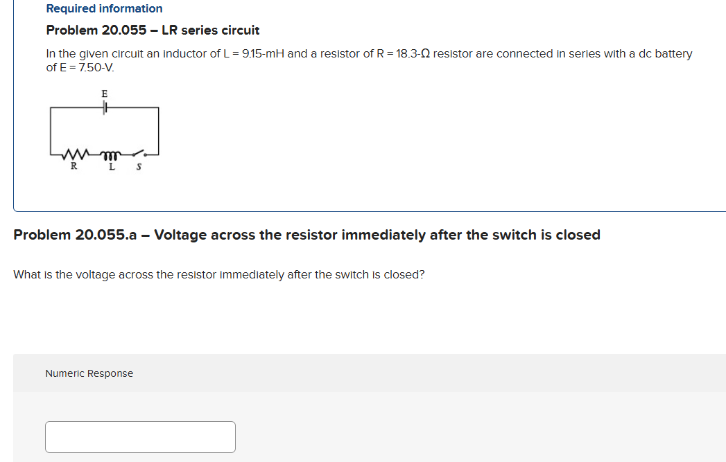 Solved Required informationProblem 20.055 - LR ﻿series | Chegg.com