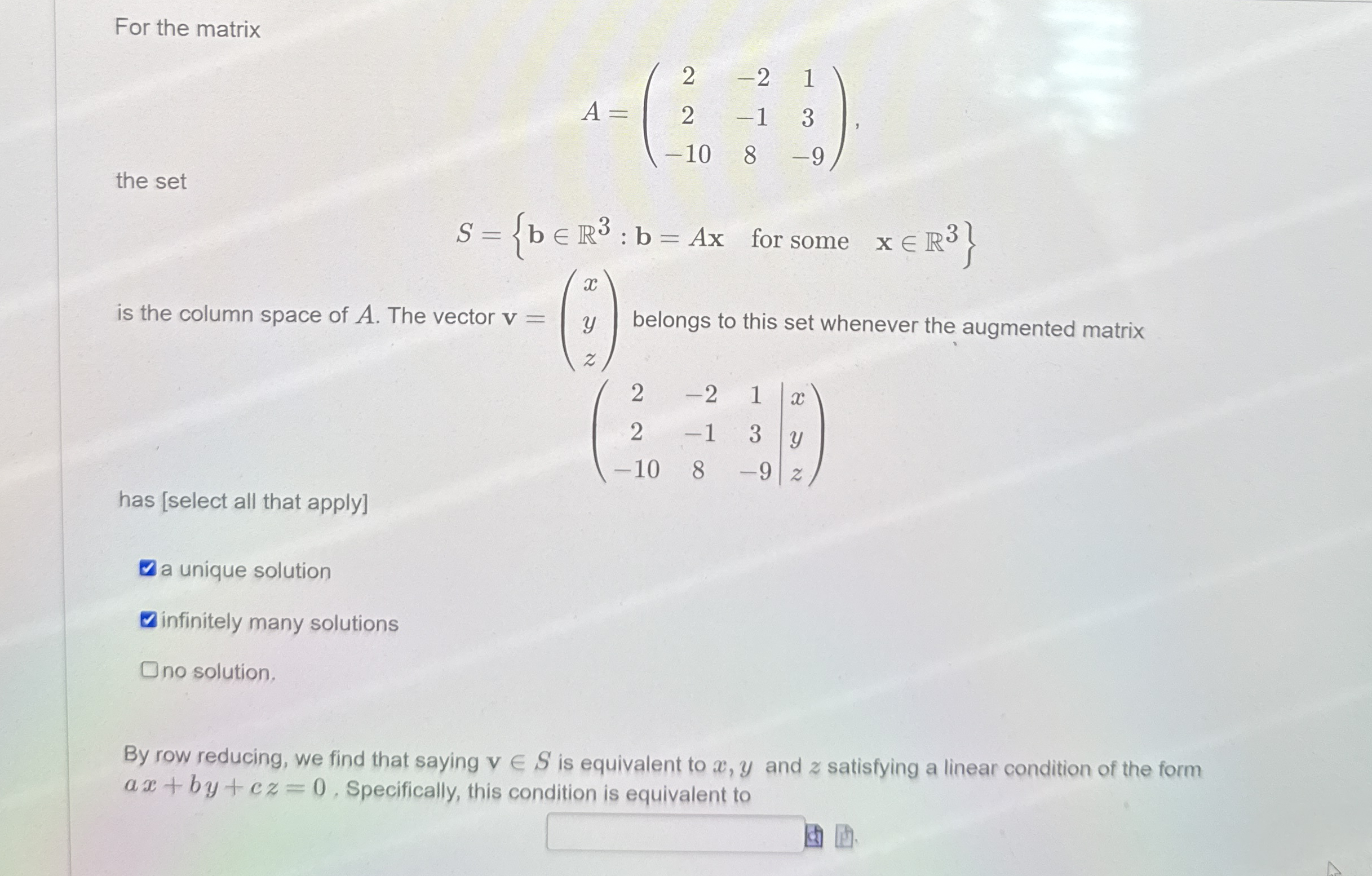 Solved For the matrixA=([2,-2,1],[2,-1,3],[-10,8,-9])the | Chegg.com