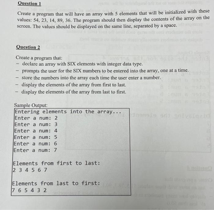 Solved Question 1 Create a program that will have an array | Chegg.com