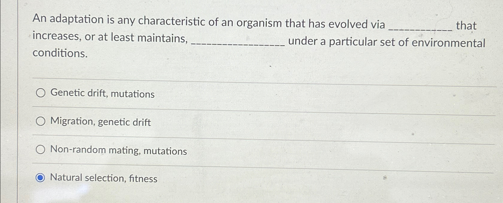 Solved An adaptation is any characteristic of an organism | Chegg.com