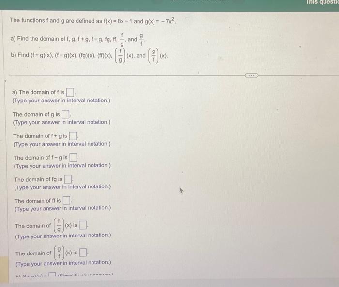 Solved The functions f and g are defined as f(x)=8x−1 and | Chegg.com