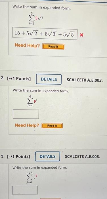 Solved Write the sum in expanded form. 5 Esri 1=1 15 +52 +53 | Chegg.com