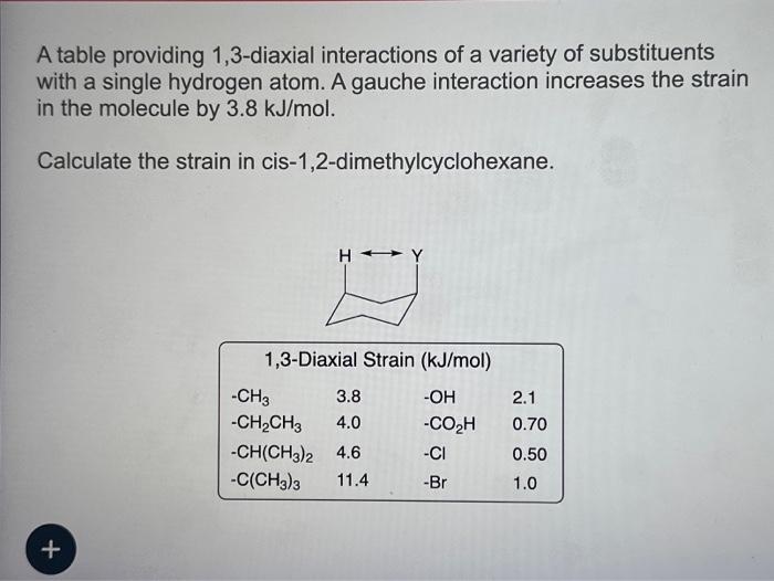 Solved A table providing 1,3-diaxial interactions of a | Chegg.com