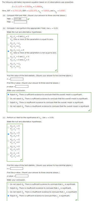 Solved hat(y)=21.1270+0.5505x1+0.4980x2The fallowing | Chegg.com