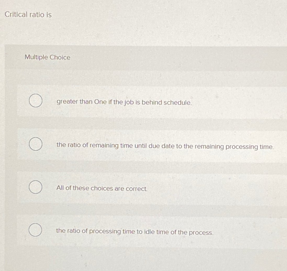 Solved Critical ratio isMultiple Choicegreater than One if | Chegg.com