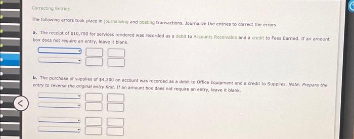 Solved Correcting Entries The following errors took place in | Chegg.com