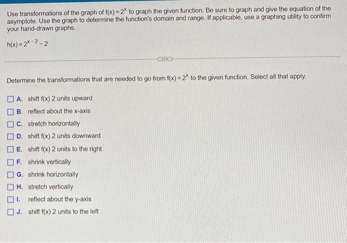Solved Use transformations of the graph of f(x)=ex to graph | Chegg.com