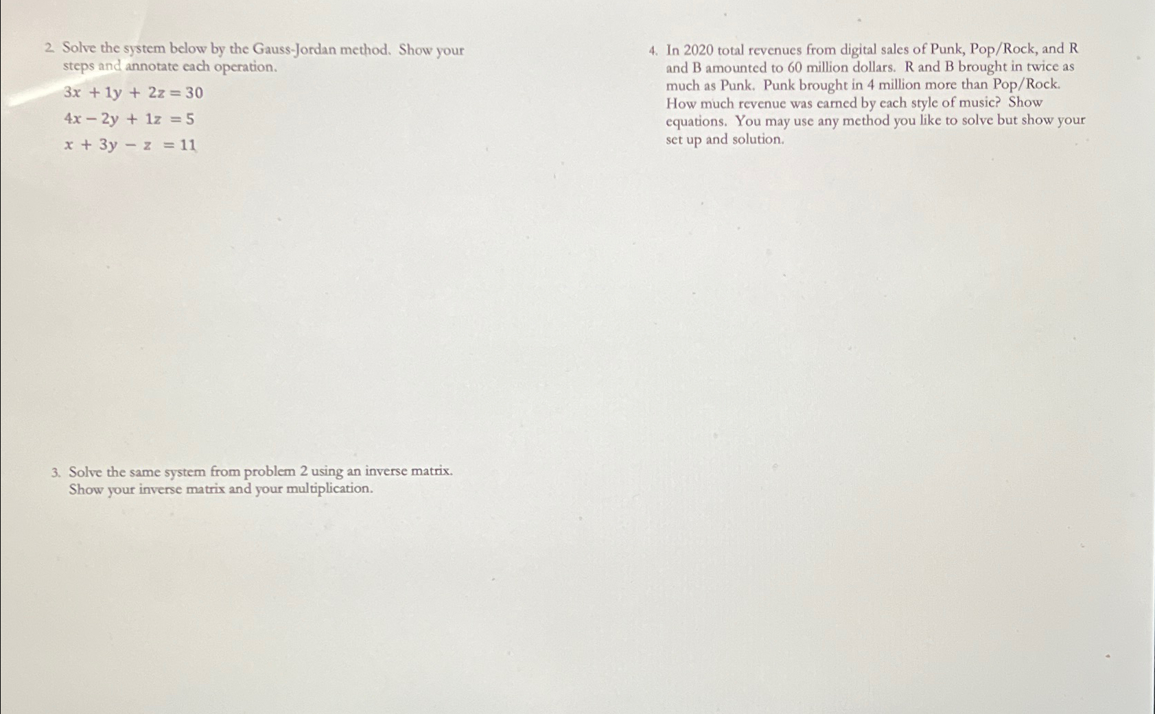 2 ﻿Solve the system below by the Gauss-Jordan method. | Chegg.com