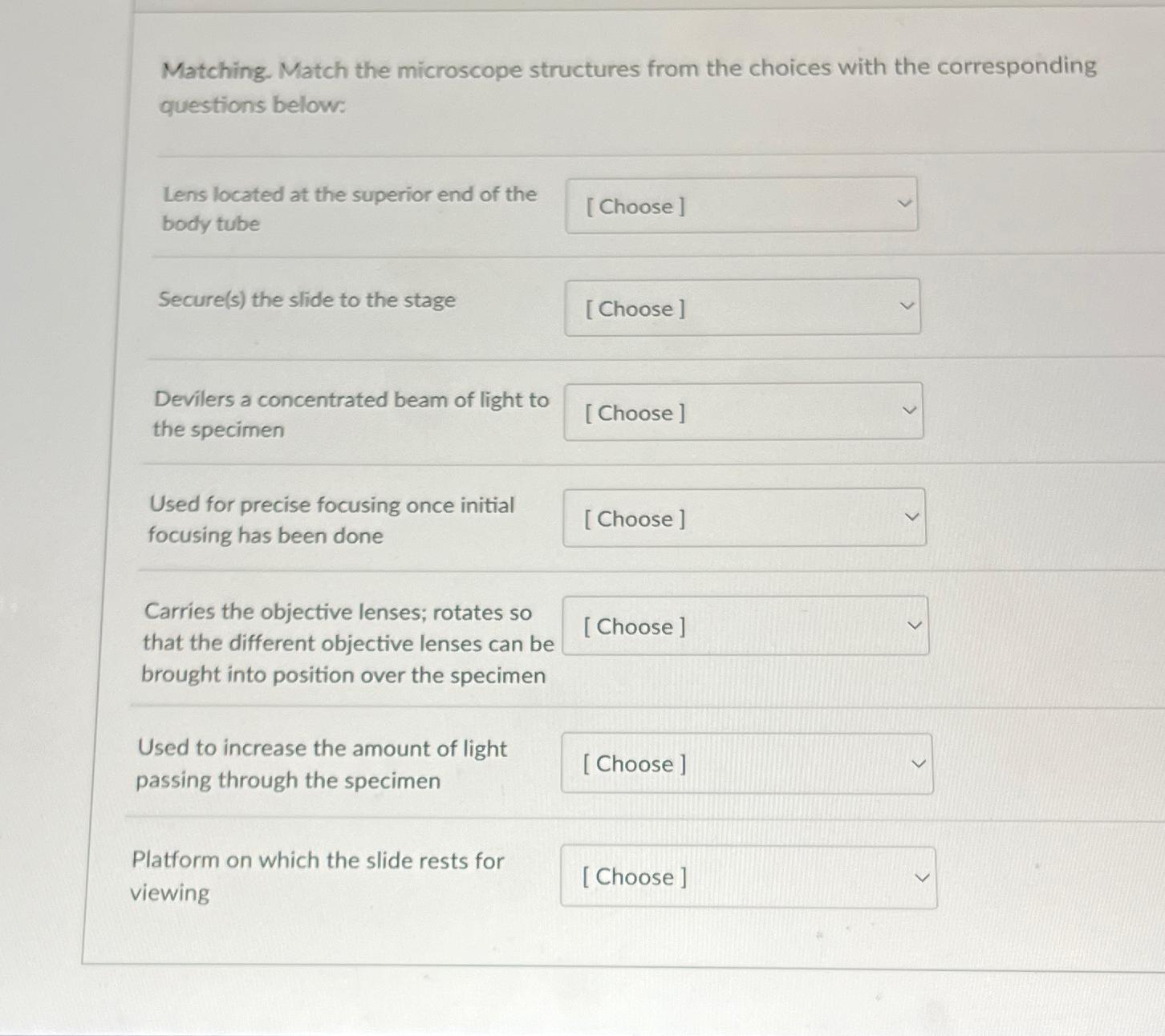 Solved Matching. Match the microscope structures from the | Chegg.com
